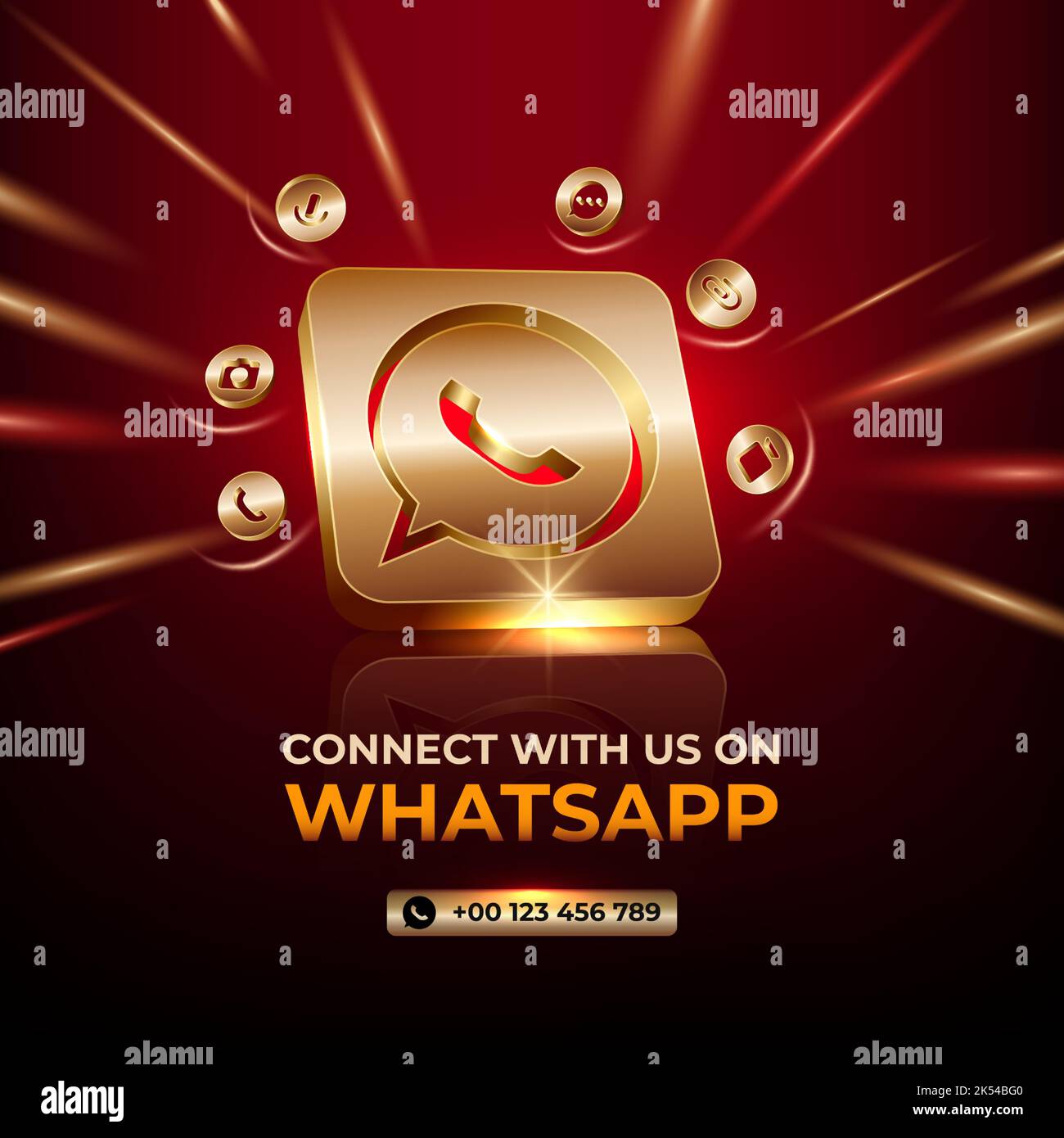 Whatsapp square banner 3d gold icon for business page promotion social ...