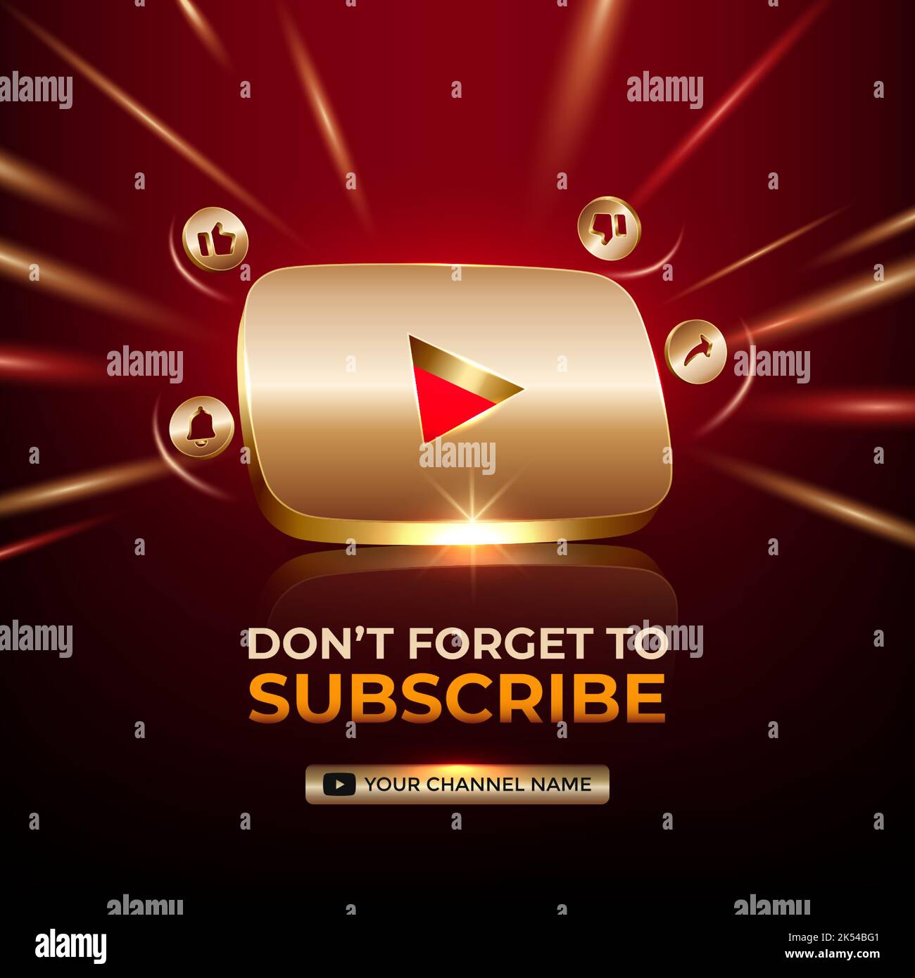 Youtube square banner 3d gold icon for business page promotion and ...