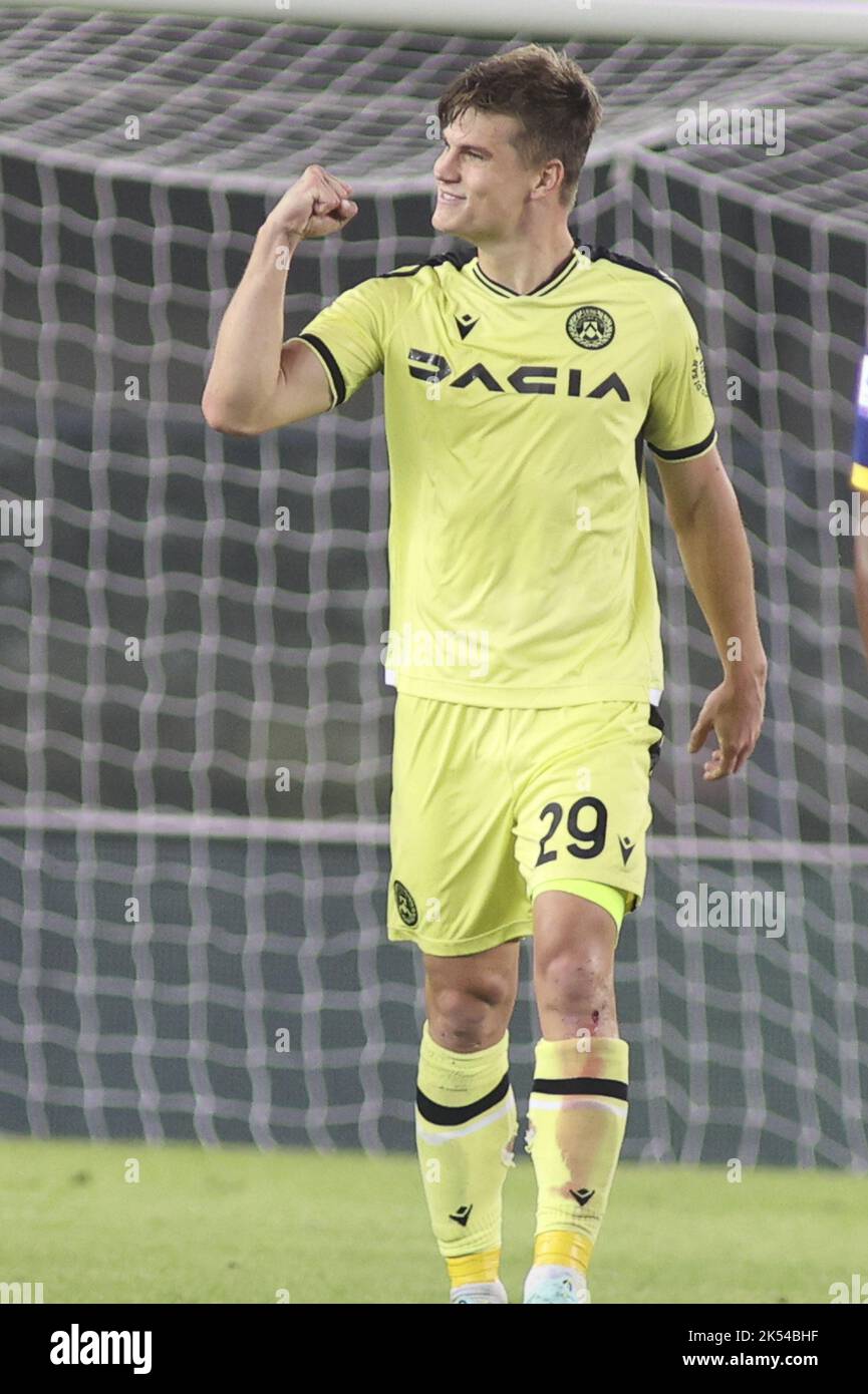 Verona, Italy. 03rd Oct, 2022. Jaka Bijol of Udinese FC jubilates after ...