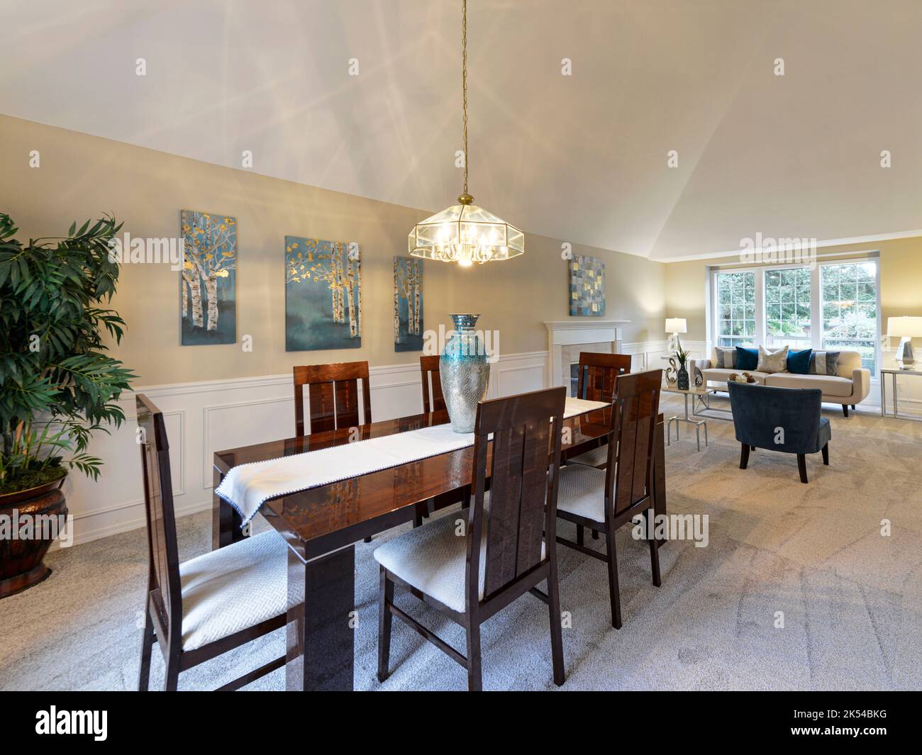 Modern residential dining room and living room interior Stock Photo - Alamy