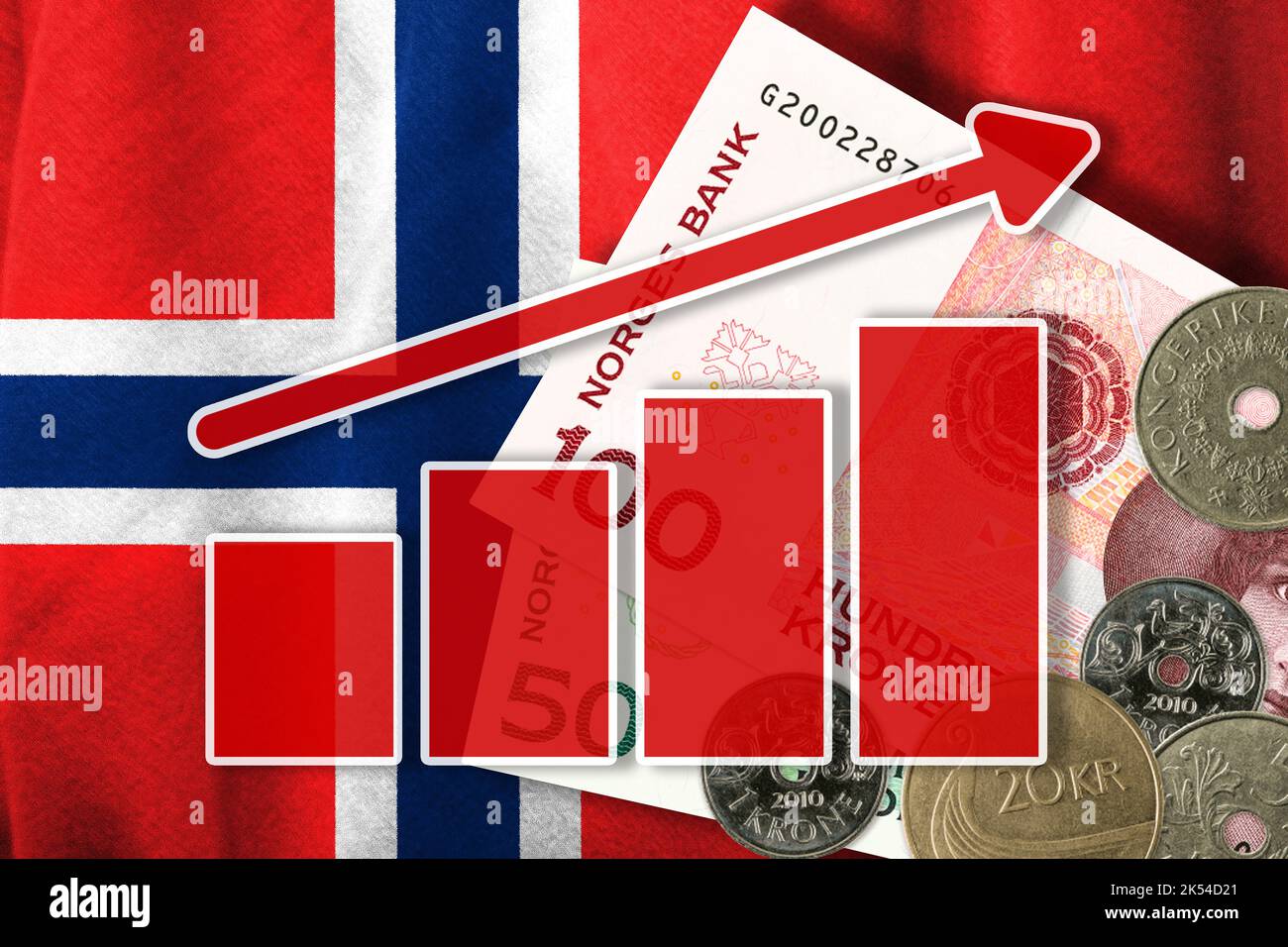 Economy Graph: Upward Arrow, Norway Flag, and Cash Norwegian Krone ...