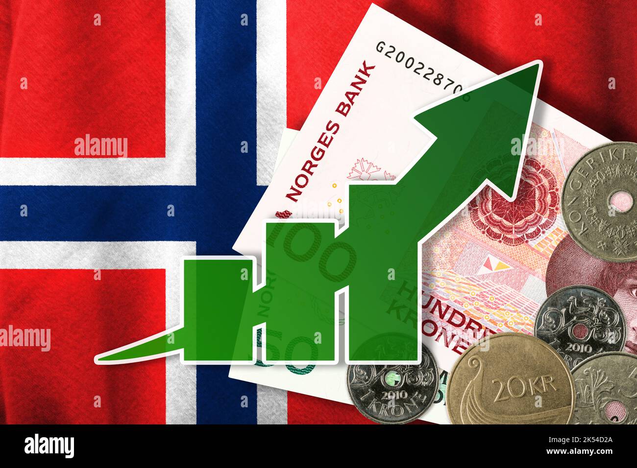 Economy Graph: Upward Arrow, Norway Flag, and Cash Norwegian Krone ...