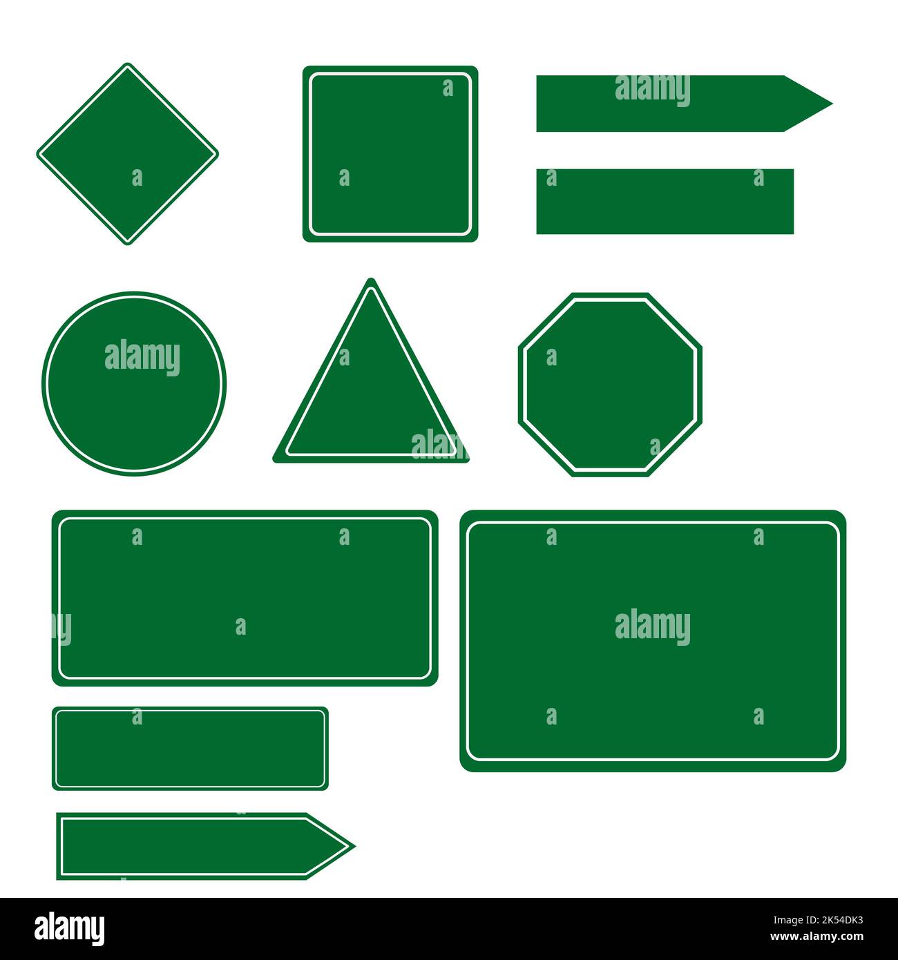 Collection of green road signs on white background. Green Roadsigns set ...