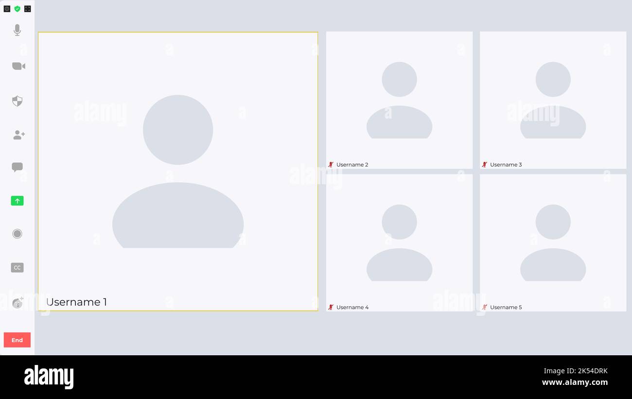 Flat vector illustration of video conference app layout. Call screen ...