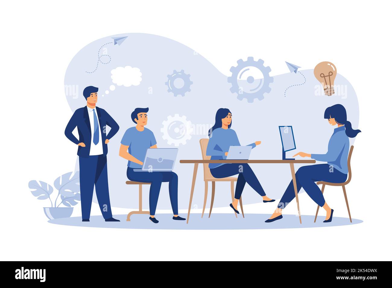 Company employees planning task and brainstorming flat vector ...