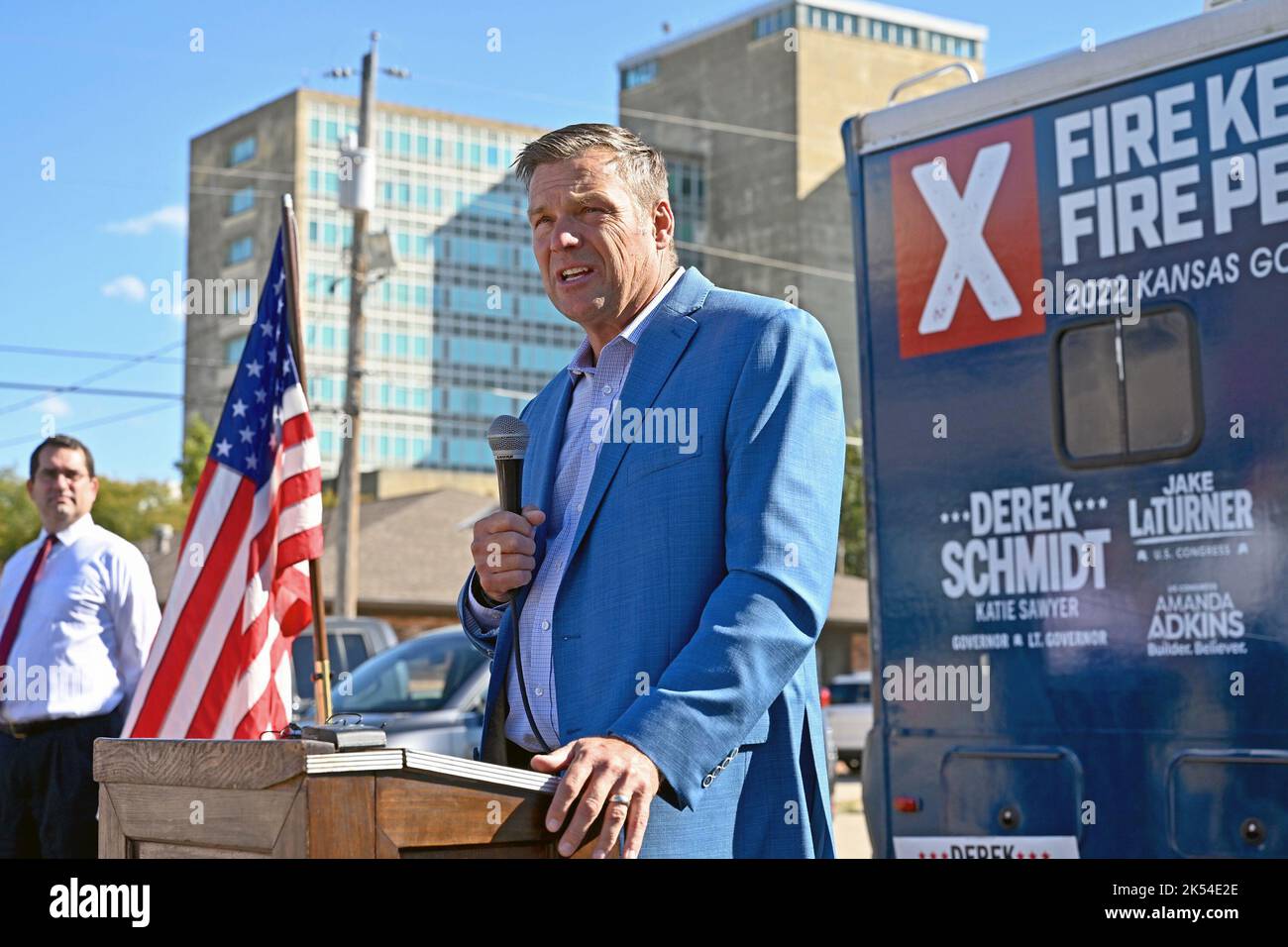 TOPEKA, KANSAS - OCTOBER 5, 2022 Former Kansas Secretary of State Kris ...