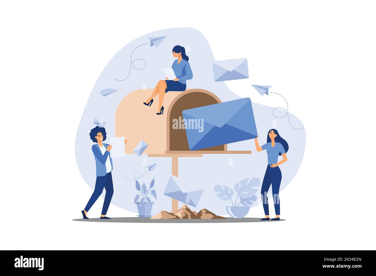 Tiny women getting mail from mailbox flat vector illustration. Cartoon ...