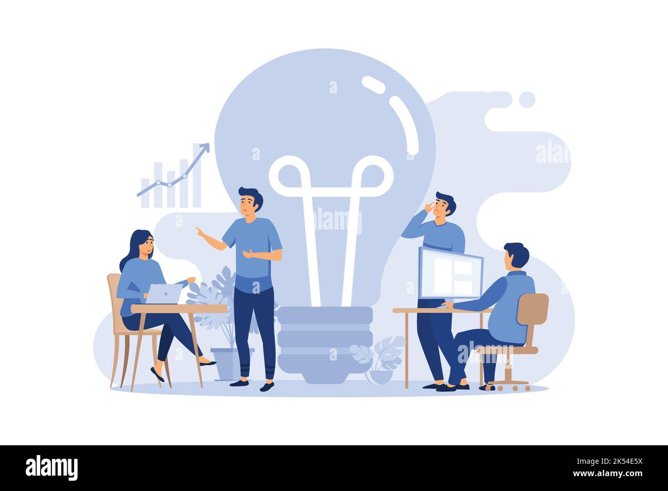 Light bulb and professional company staff working. Idea, planning ...