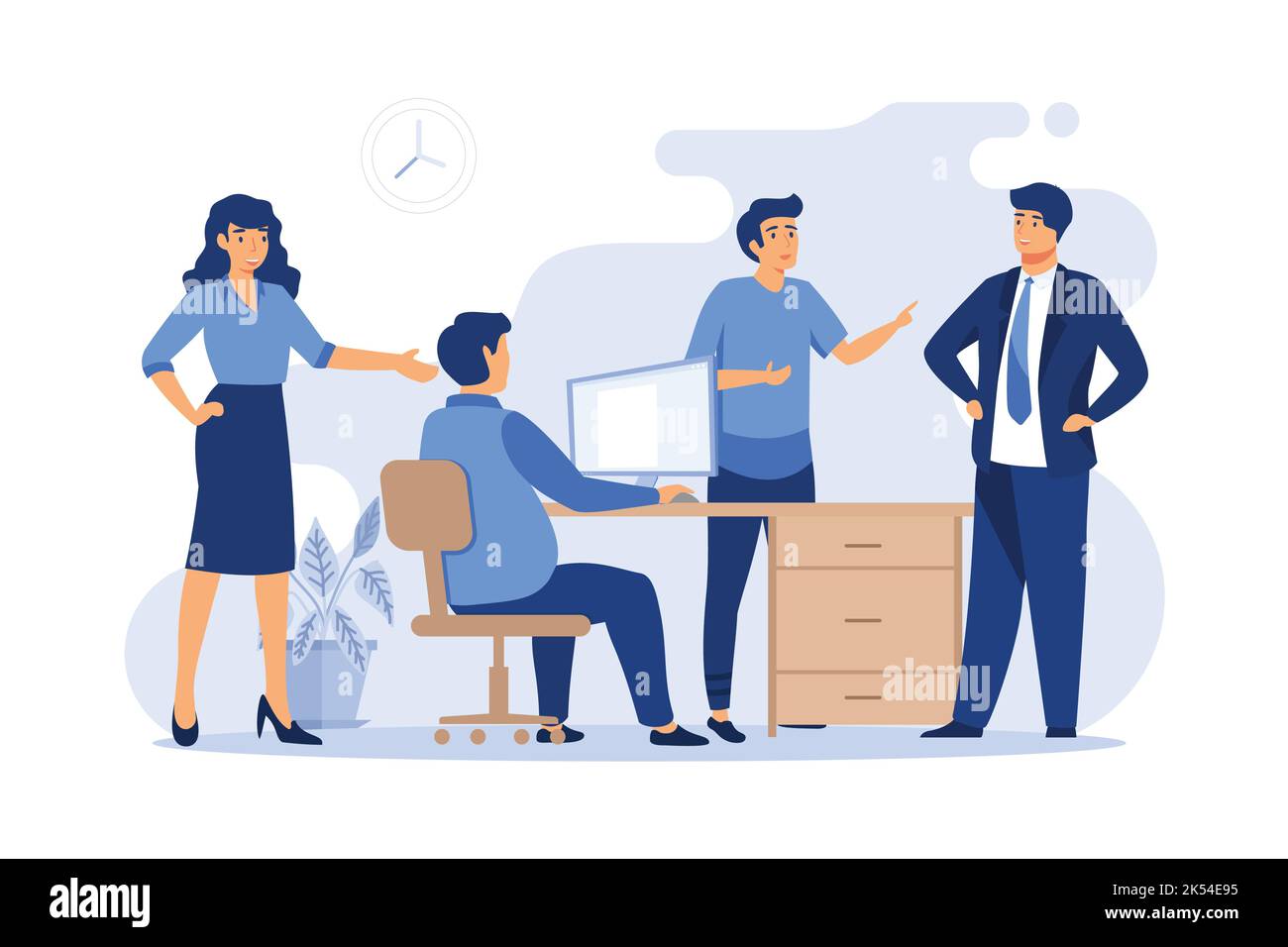 Business team discussing project. Employees arguing with boss vector ...