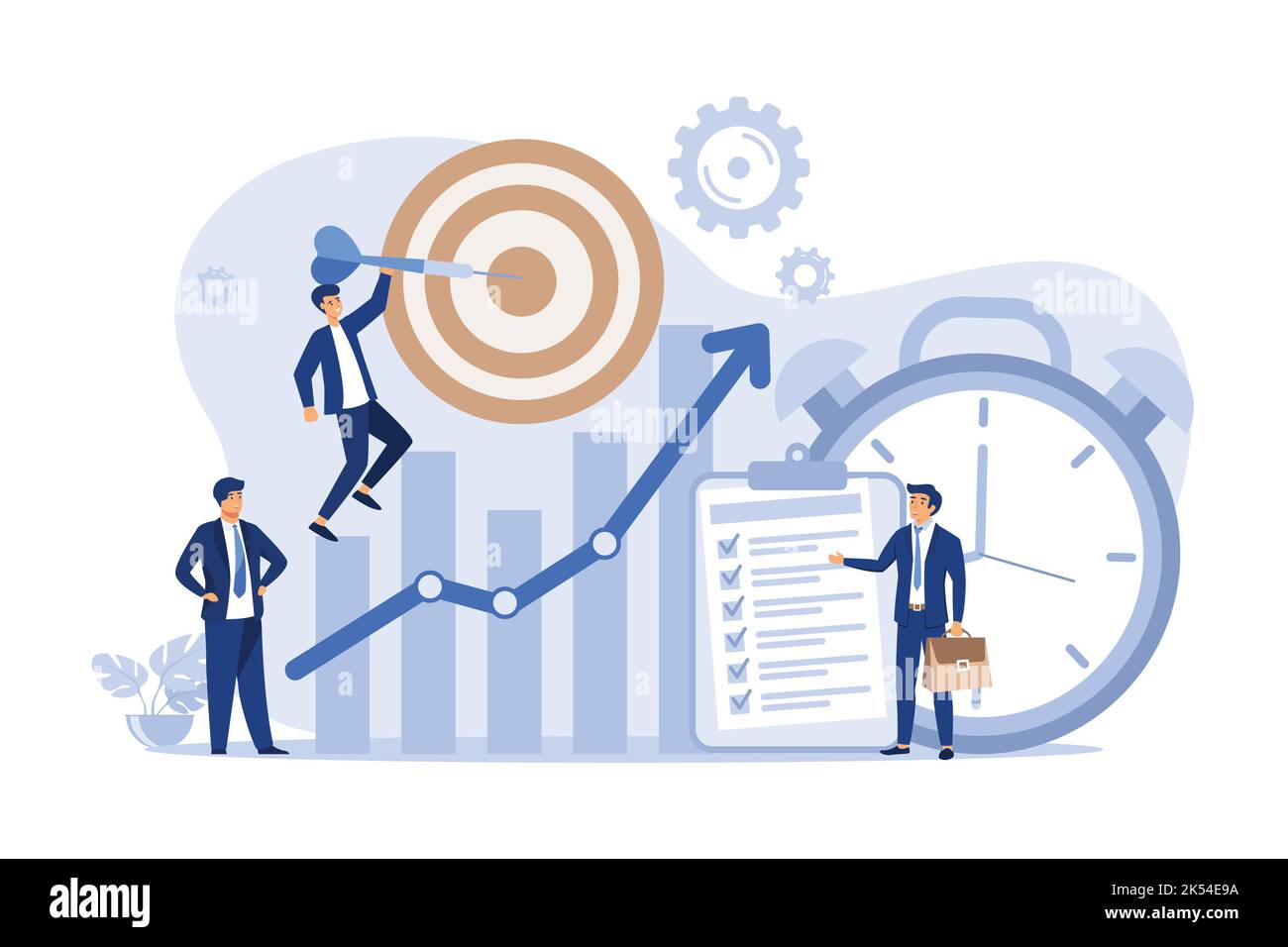 Tiny people with clock, checklist and target. Productive cartoon ...