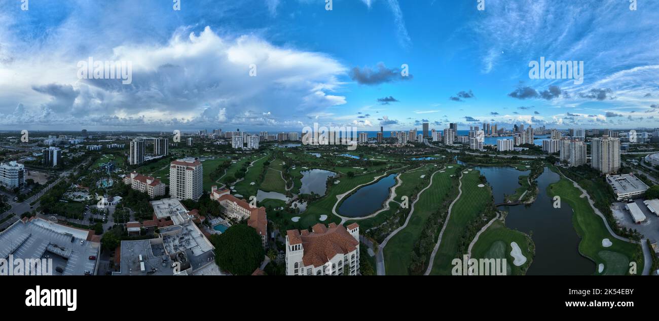 Aerial View of Aventura Mall and golf course near Sunny Isles, Miami ...