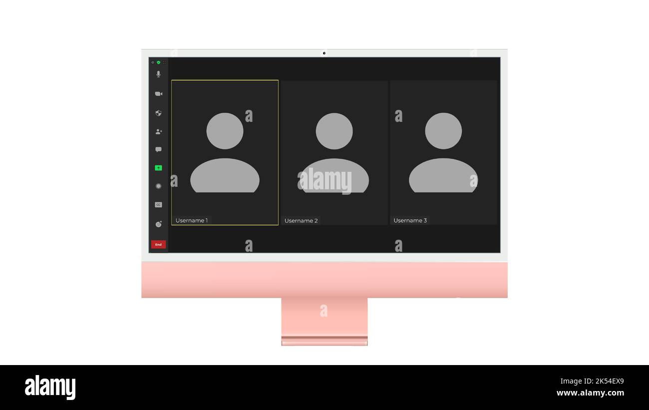 Video conference user interface, Three users. Video conference calls window overlay on desktop ...
