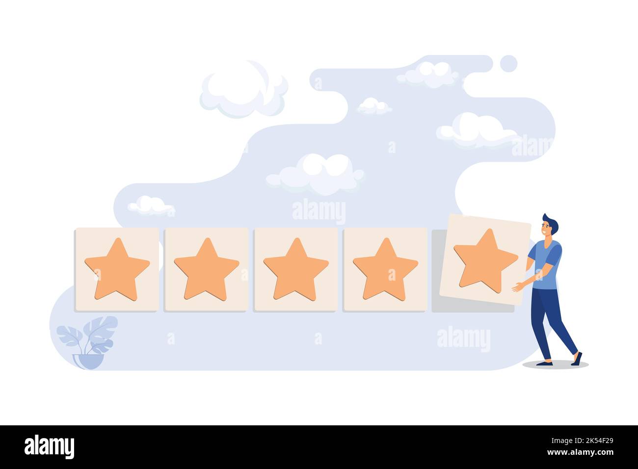 star rating, gold star in hand, positive feedback, given in five stars ...