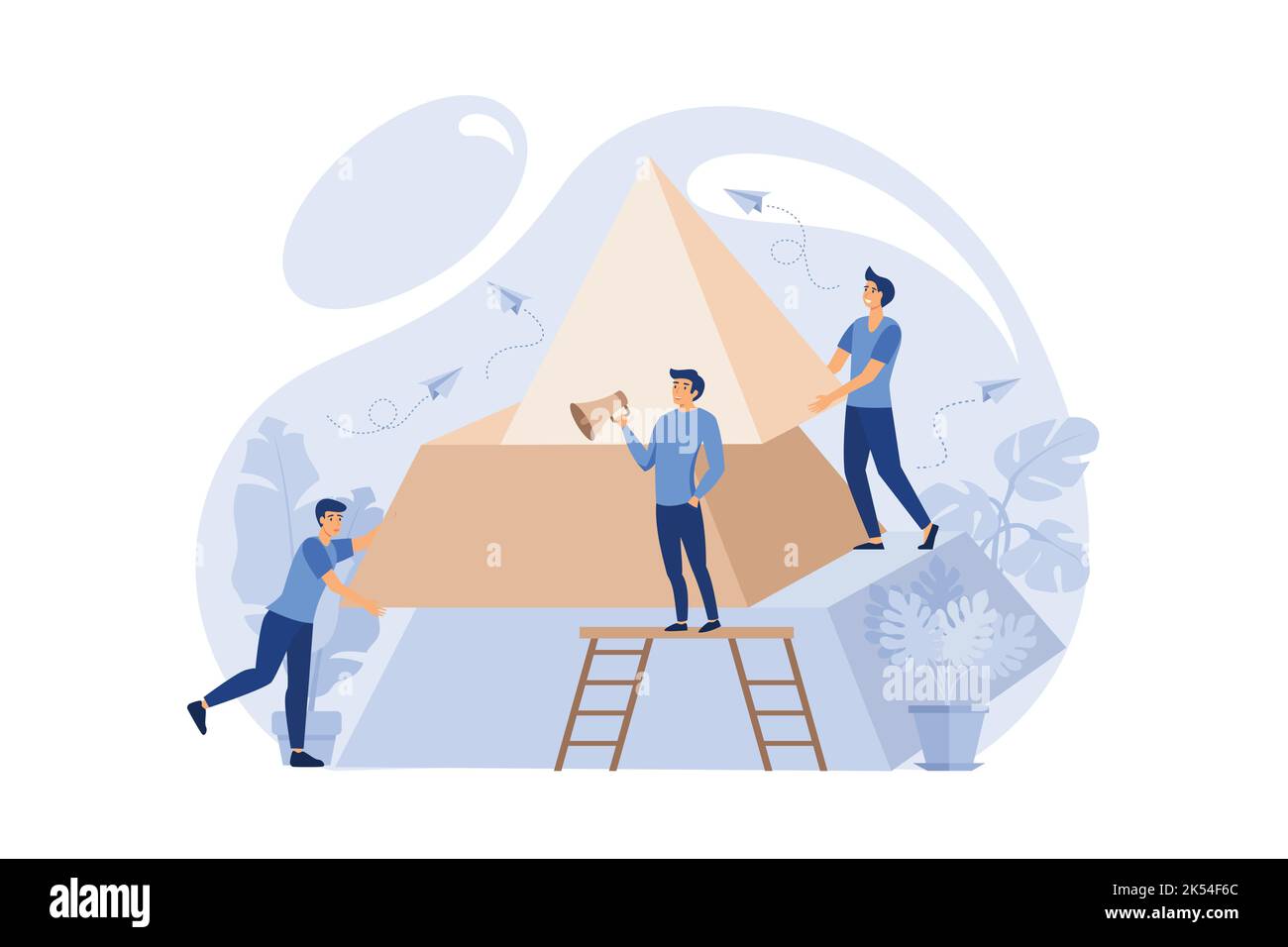 people connect the elements of the pyramid, vector illustration flat ...