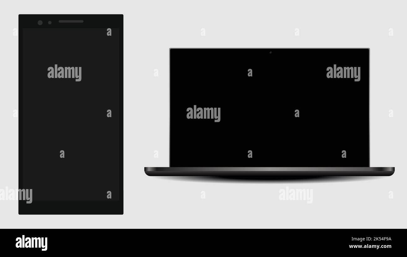 Phone and laptop display with blank screen. Mockup monitor. Screen with ...