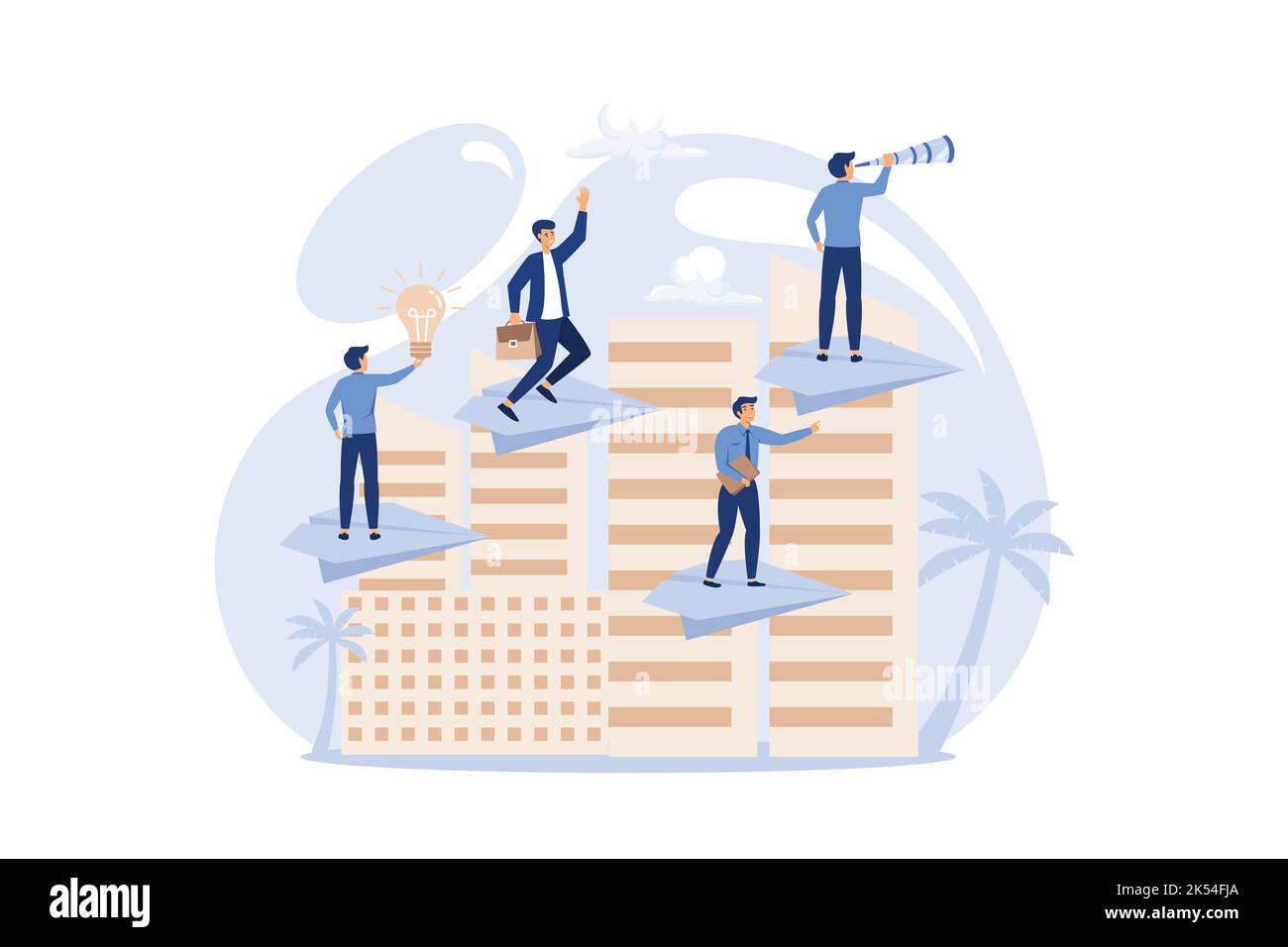 a man seeks up on a paper plane, achieving a goal, the path to success ...