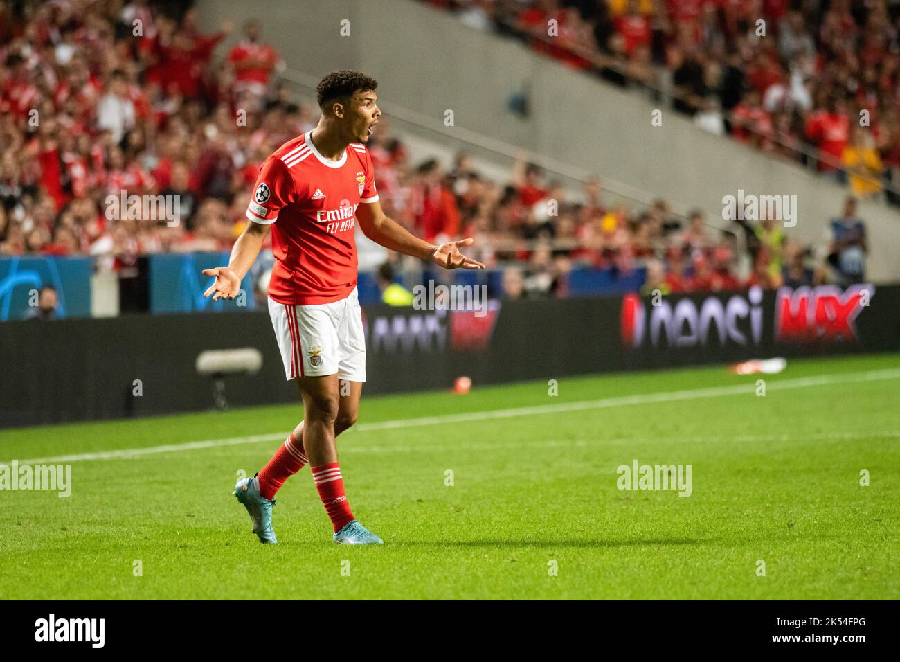 Lisbon, Portugal. 05th Oct, 2022. Alexander Bah of Benfica reacts ...