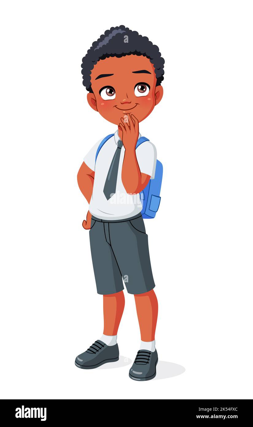 Thinking African American school boy. Cartoon vector illustration Stock ...