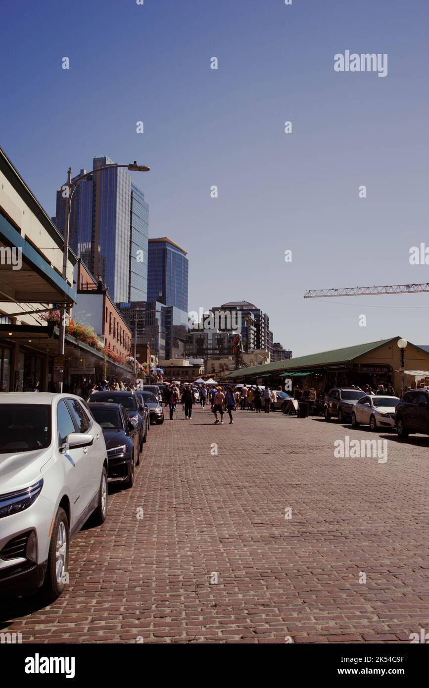 A time for wandering in the busy place of Pike Place Market Stock Photo ...