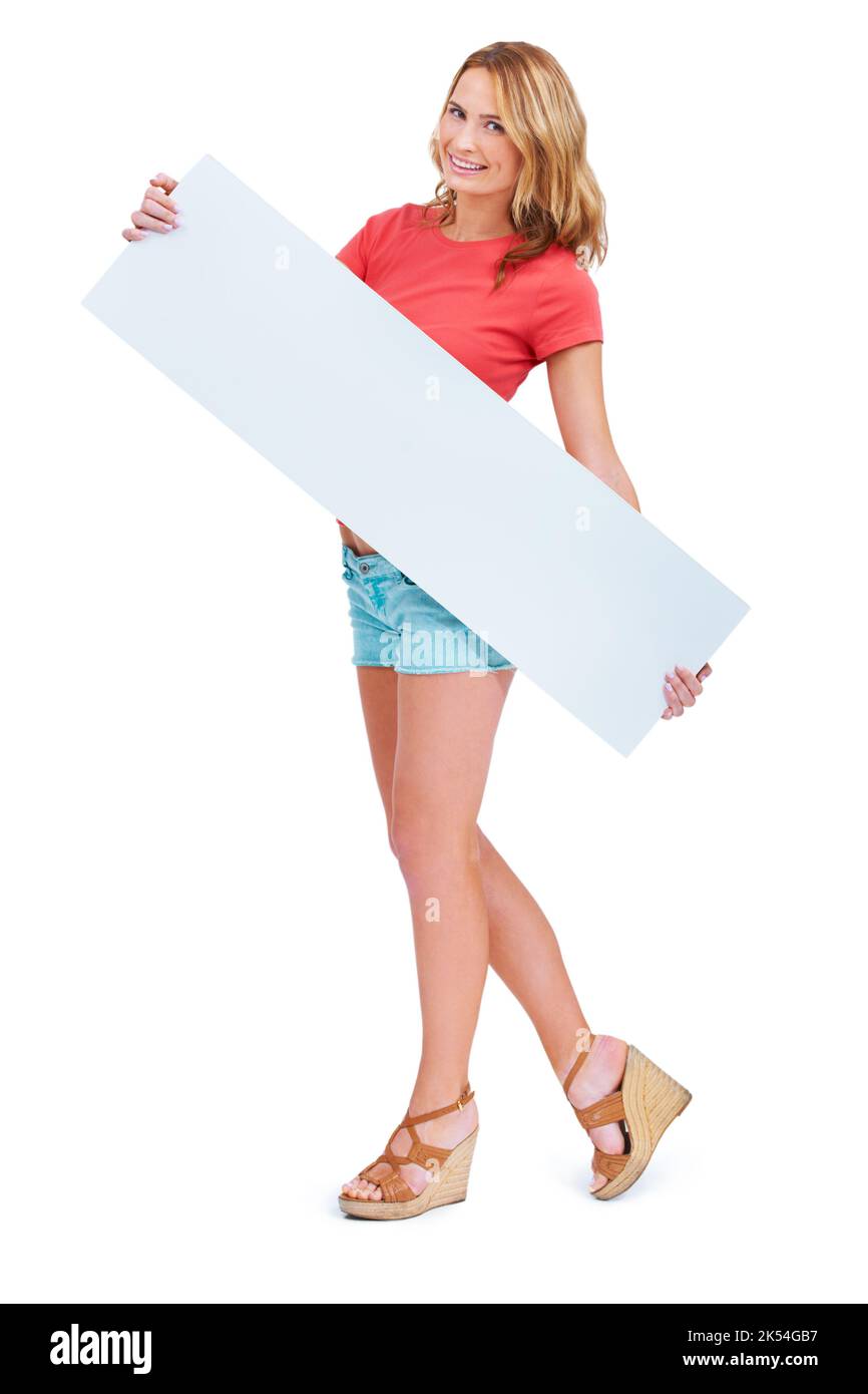 Showing it like it is. an attractive young woman holding up a sign ...