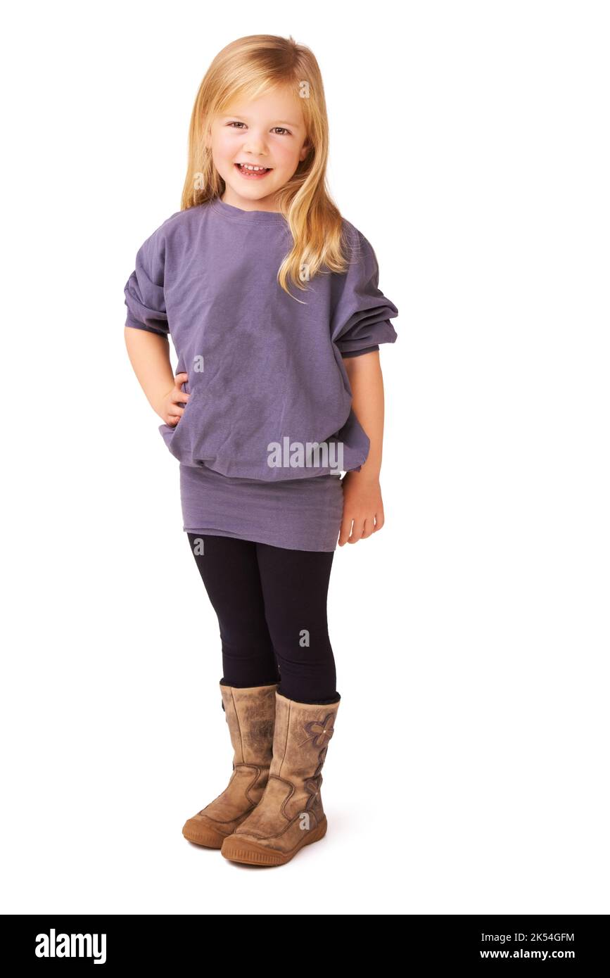 Comfortable being herself. Cute little girl standing confidently ...