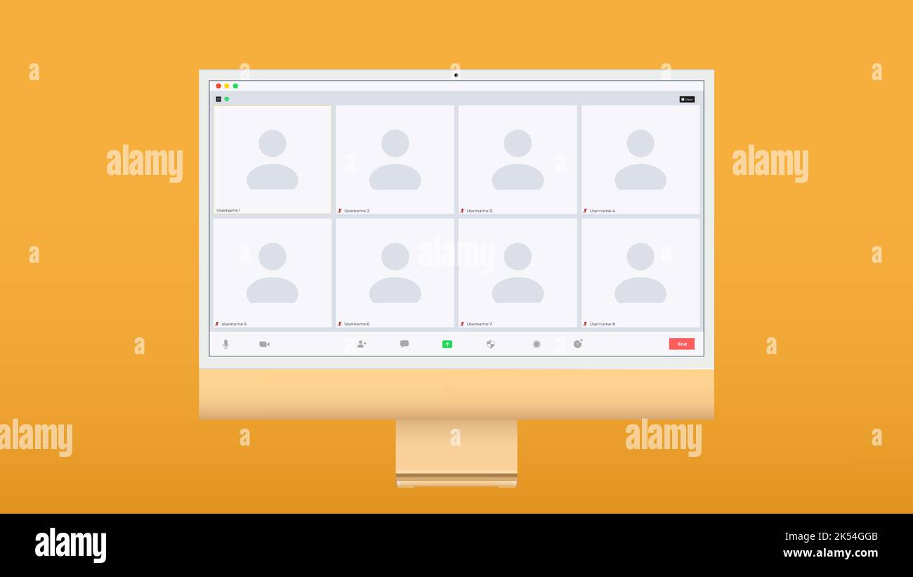 Flat vector illustration of video conference app layout. Call screen ...