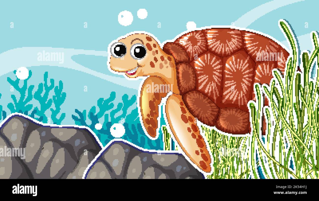 Turtle in the sea background illustration Stock Vector Image & Art - Alamy