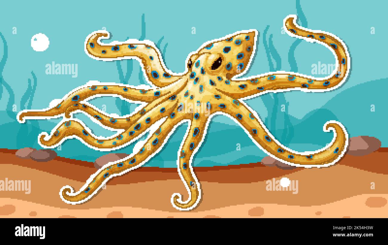 Thumbnail design with blue ringed octopus illustration Stock Vector ...
