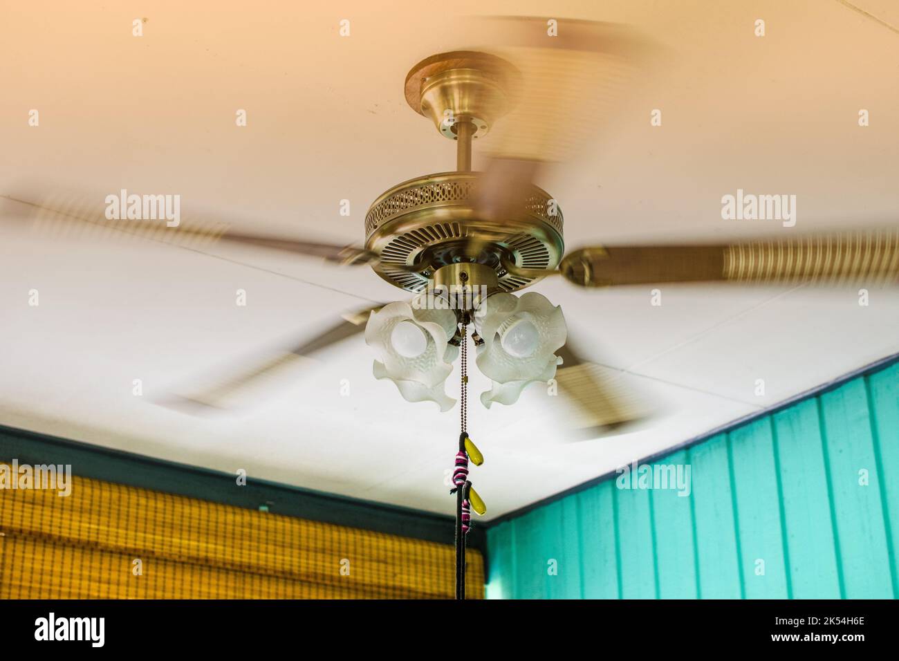 Ceiling Fan Models with light bulbs Rotating on the ceiling Stock Photo ...
