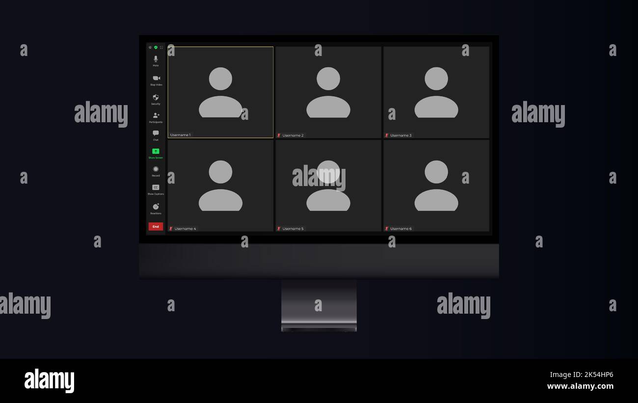Flat vector illustration of video conference app layout. Call screen ...