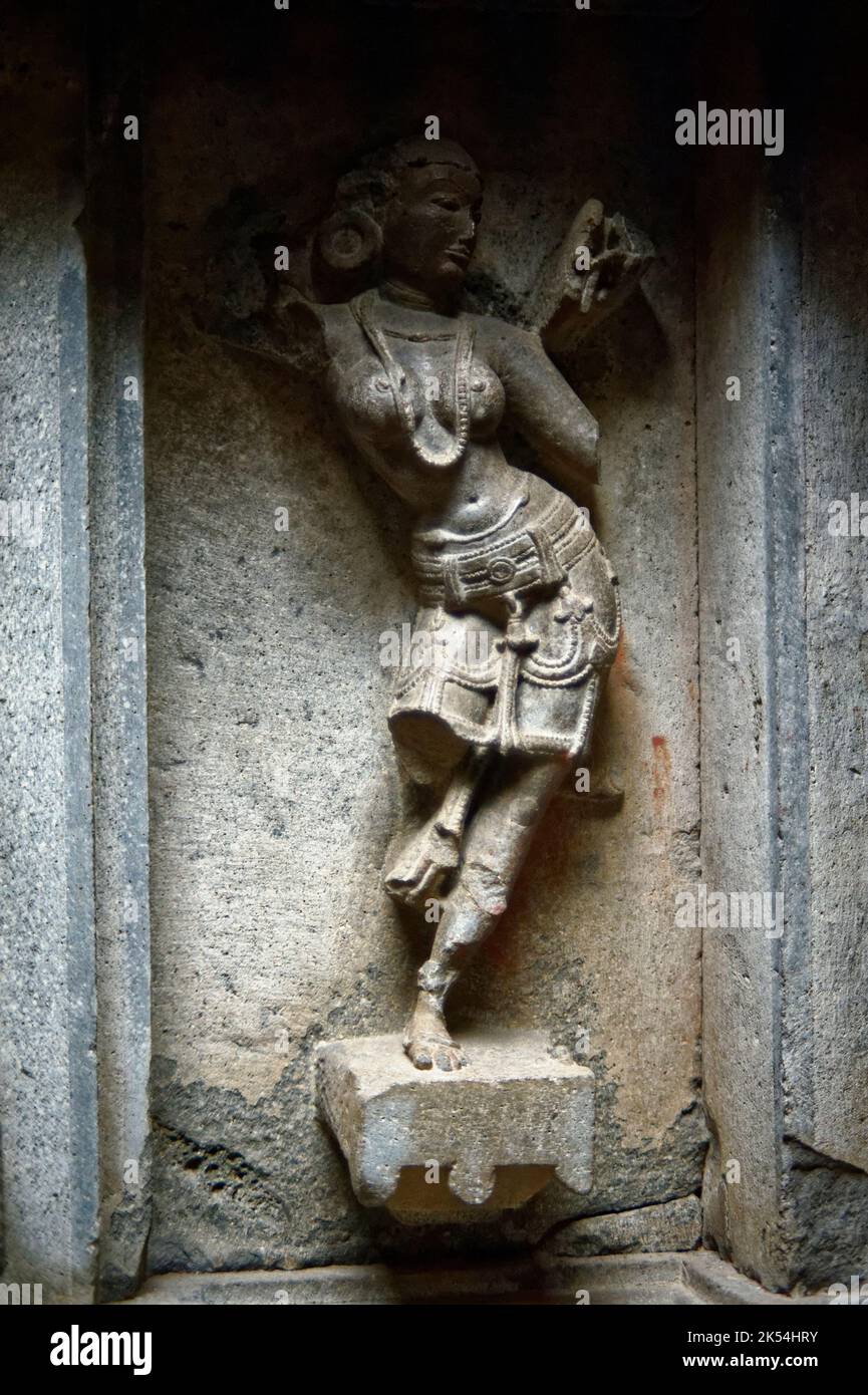 Beautiful relief carving of woman broken statue in stone of Bhuleshvar ...