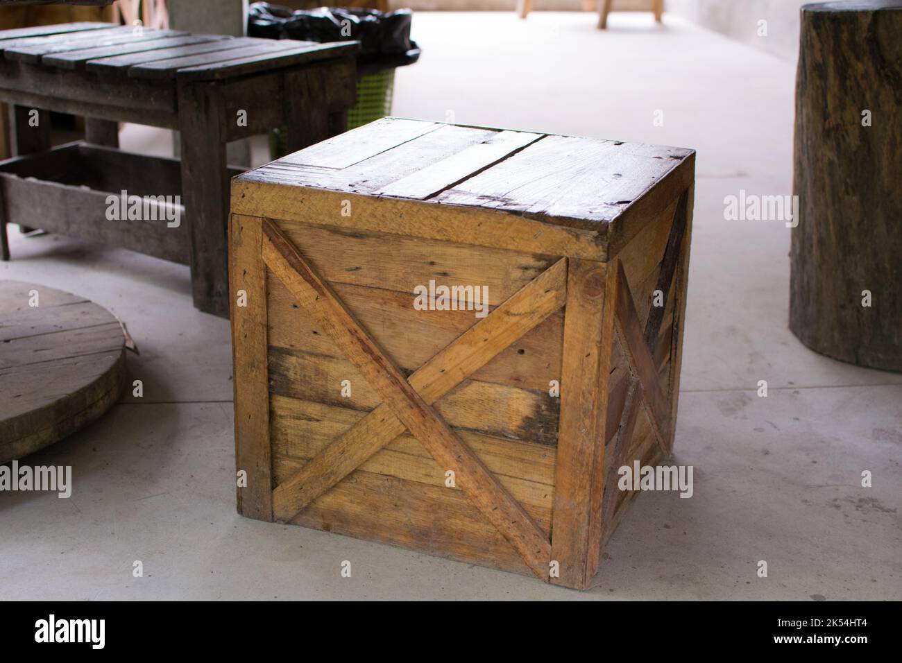 Table and chair made of brown wooden crate Suitable for decoration in ...