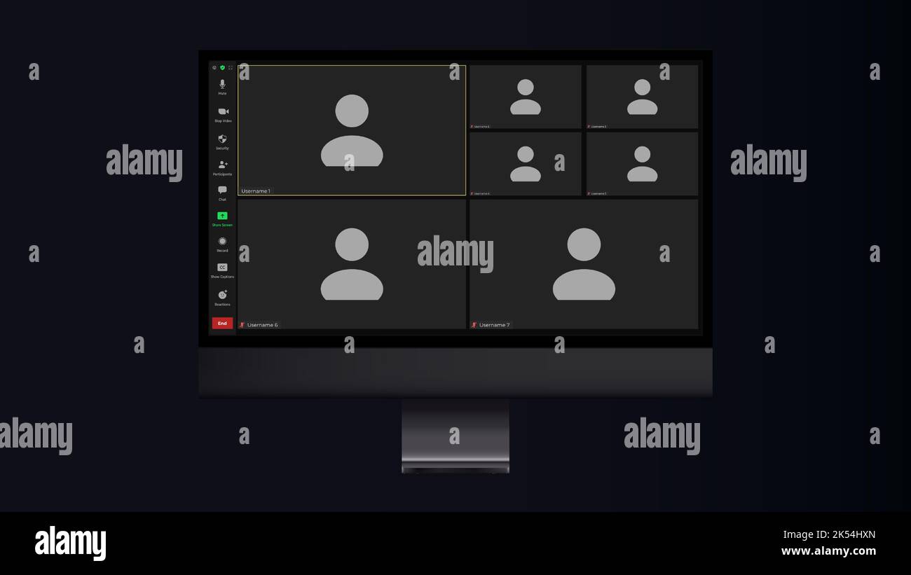 Video conference user interface. Video call screen interface template ...