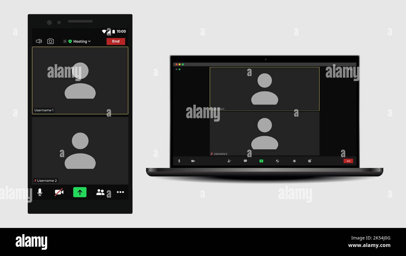 Online video call interface template with user icon. Application for social communication. User ...