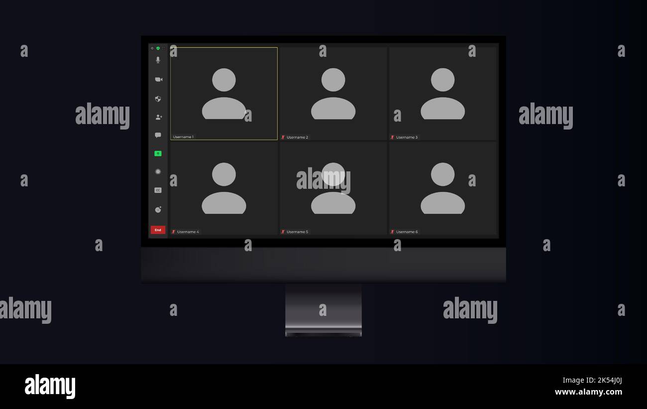 Flat vector illustration of video conference app layout. Call screen ...
