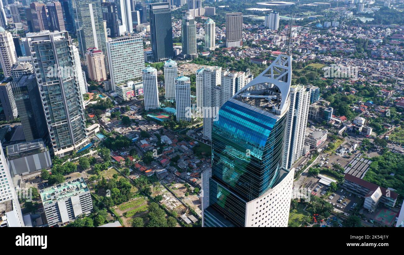 Modern corporate buildings against blue sky. High-rise buildings in ...