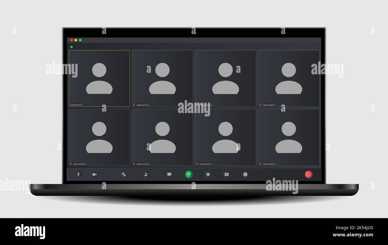 Video conferencing user interface. Application for calls. Videocall screen mockup for learning ...
