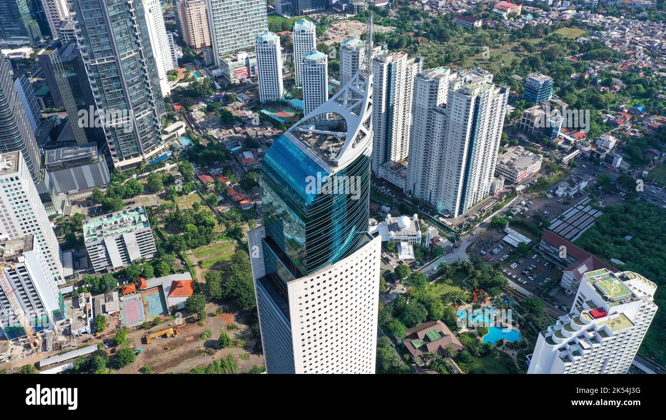 Modern corporate buildings against blue sky. High-rise buildings in ...