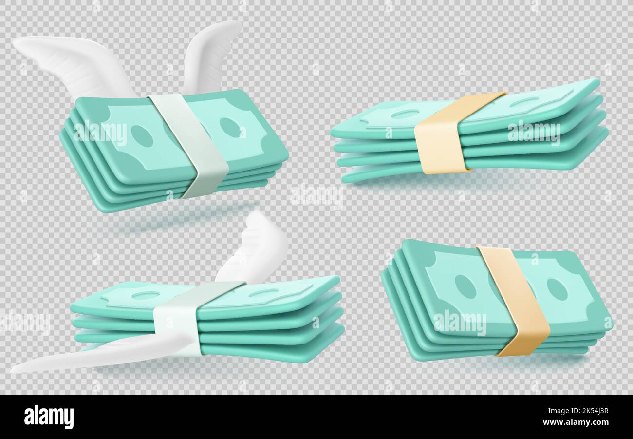 Money banknotes bundles with wings isolated on transparent background ...