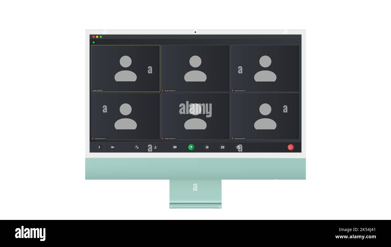 Video conference user interface, Six users. Video conference calls window overlay on desktop ...