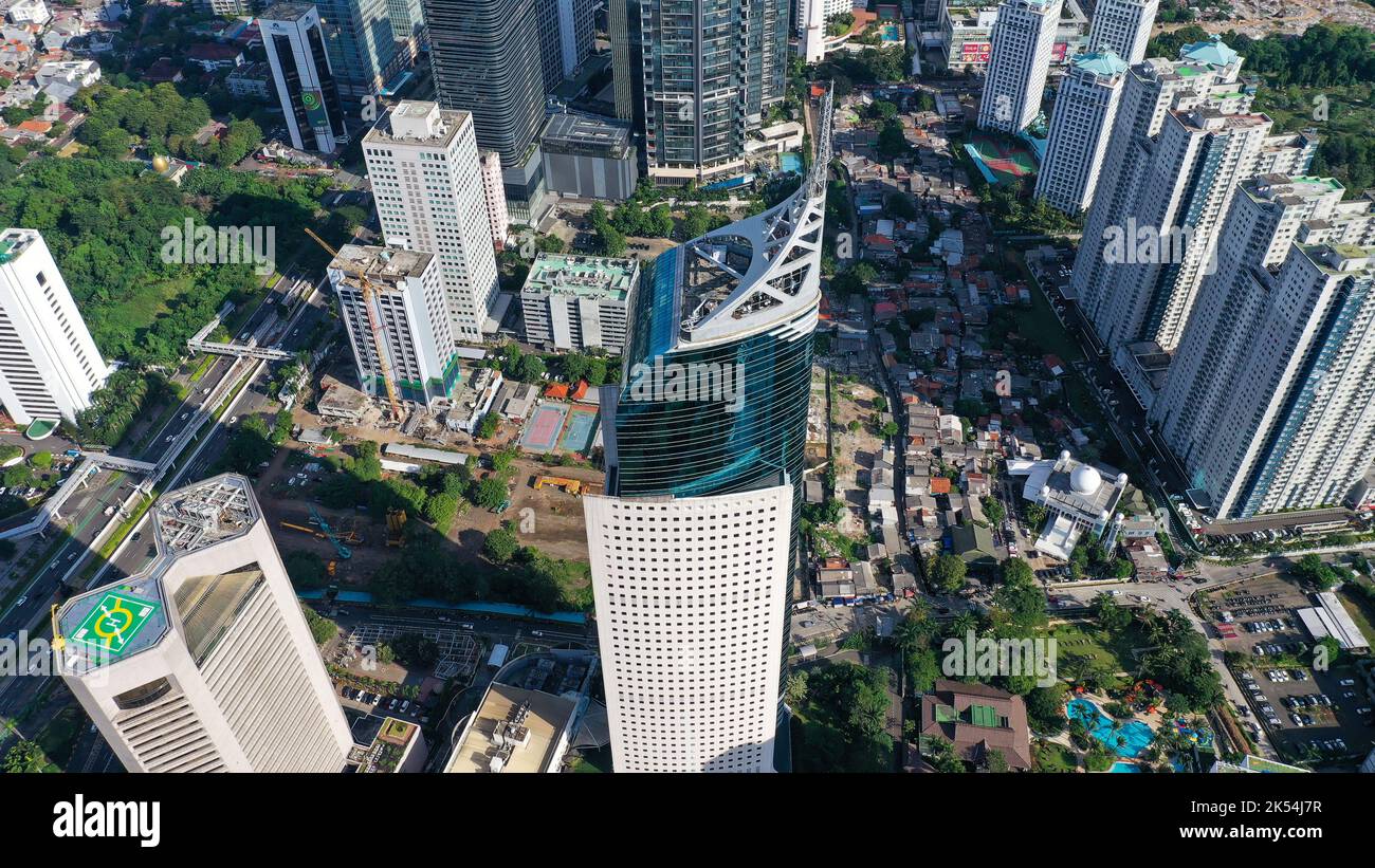 Modern corporate buildings against blue sky. High-rise buildings in ...
