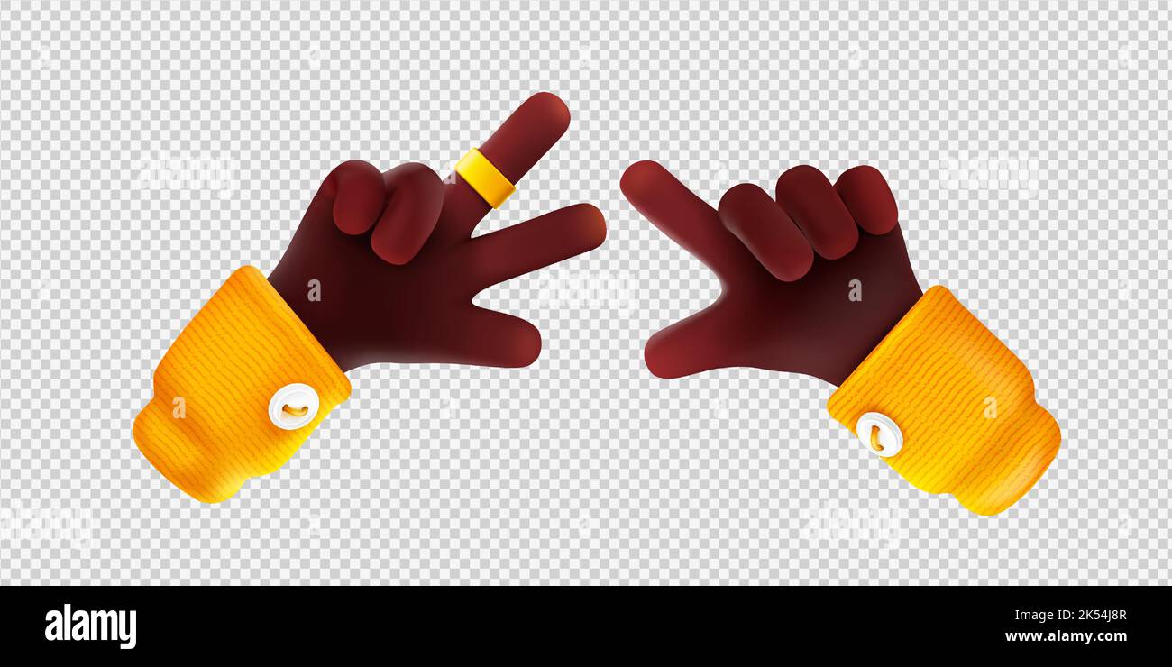 Hand gestures of victory and pointing. African american man arms ...