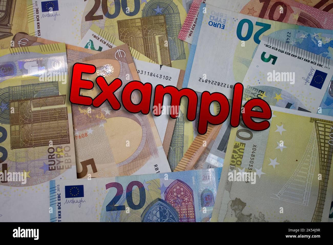 Example word with money. Paper currency background with different ...