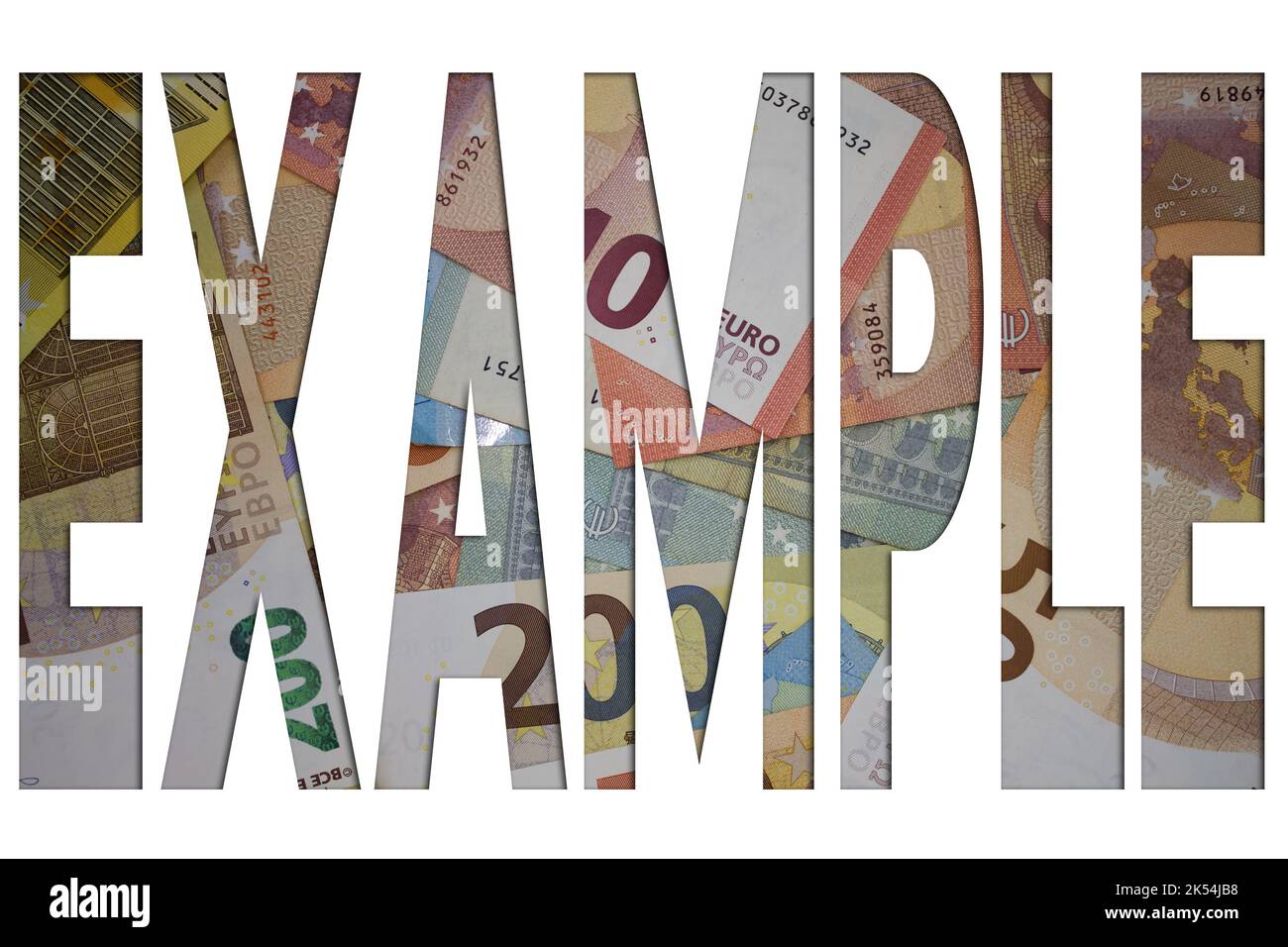 Example word with money. Paper currency background with different ...