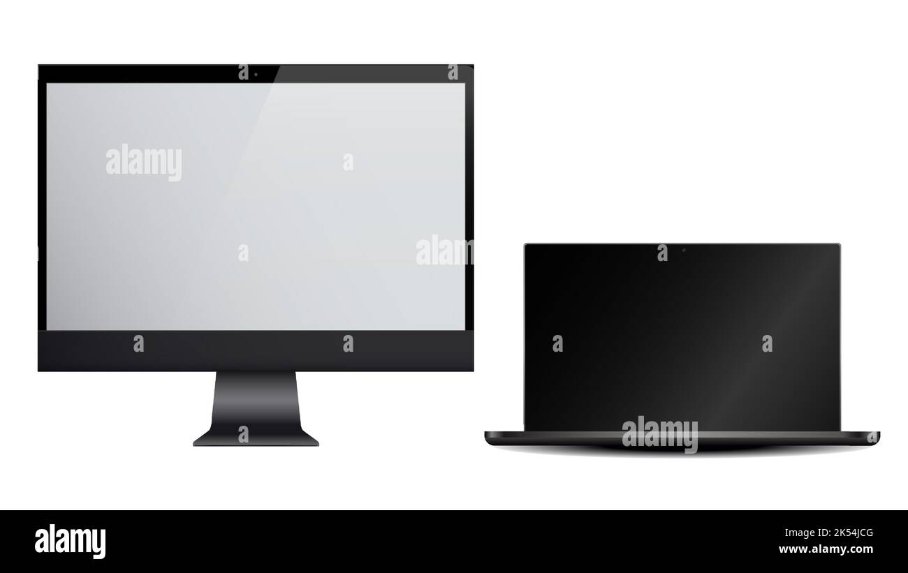 Realistic computer monitor with blank screen. Computer display isolated. Blank screen for text ...