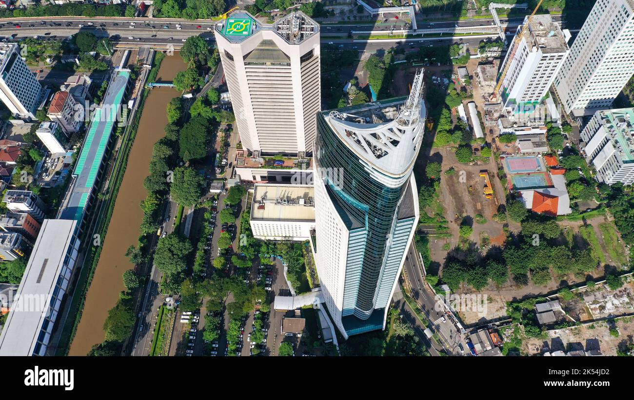 Modern corporate buildings against blue sky. High-rise buildings in ...