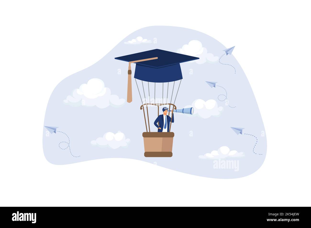 Education or knowledge to growth career path, businessman fly ...