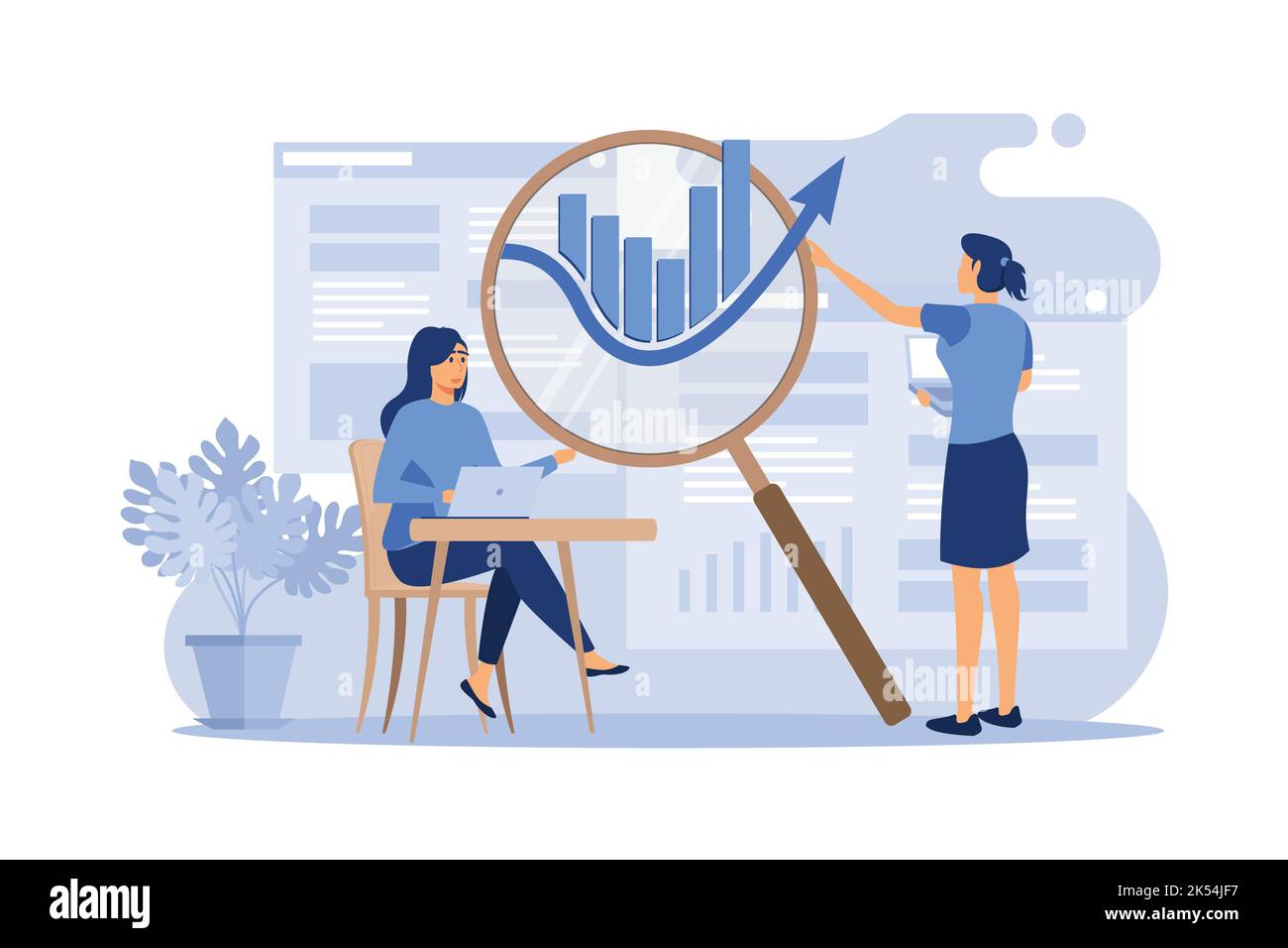 office workers are studying the infographic, the analysis of the ...