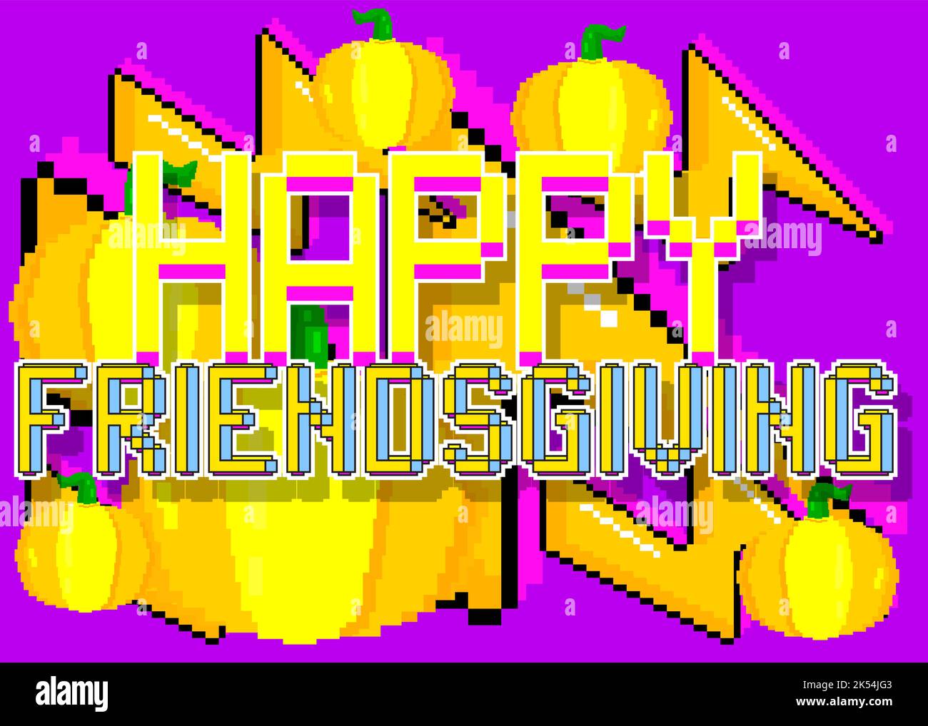 Happy Friendsgiving. Pixelated word with geometric graphic background ...