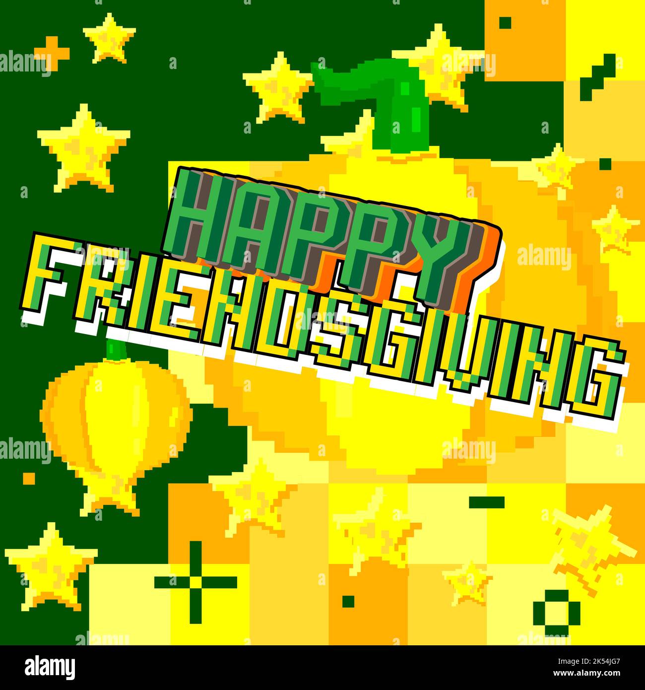 Happy Friendsgiving. Pixelated word with geometric graphic background ...